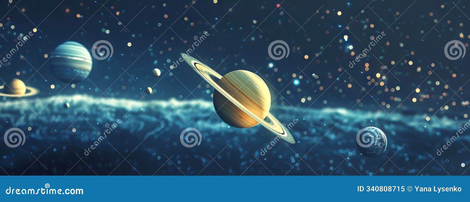 Outer Planets of the Solar System. Saturn, Jupiter, and Neptune in a Breathtaking Cosmic Scene ...