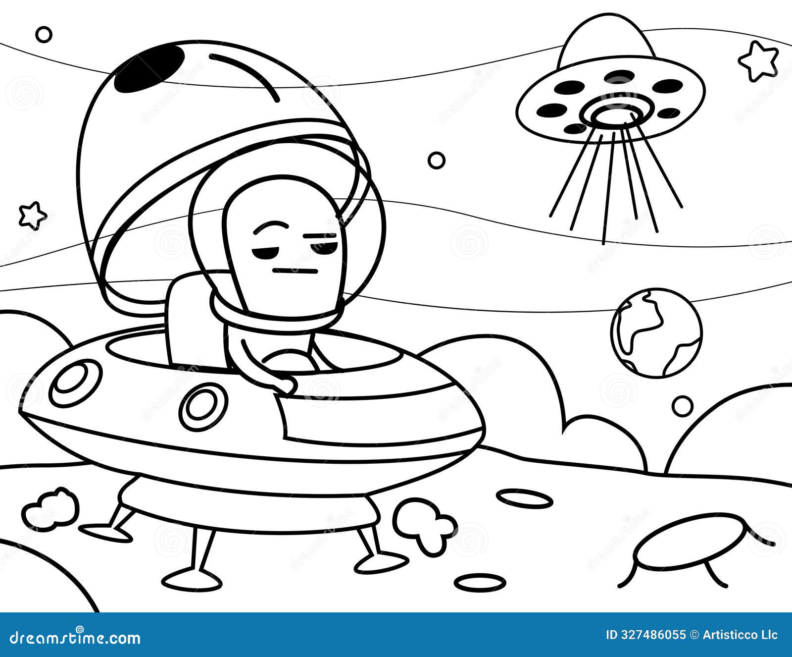Outer Space Aliens UFO Outline Coloring Page Vector Illustration Stock ...