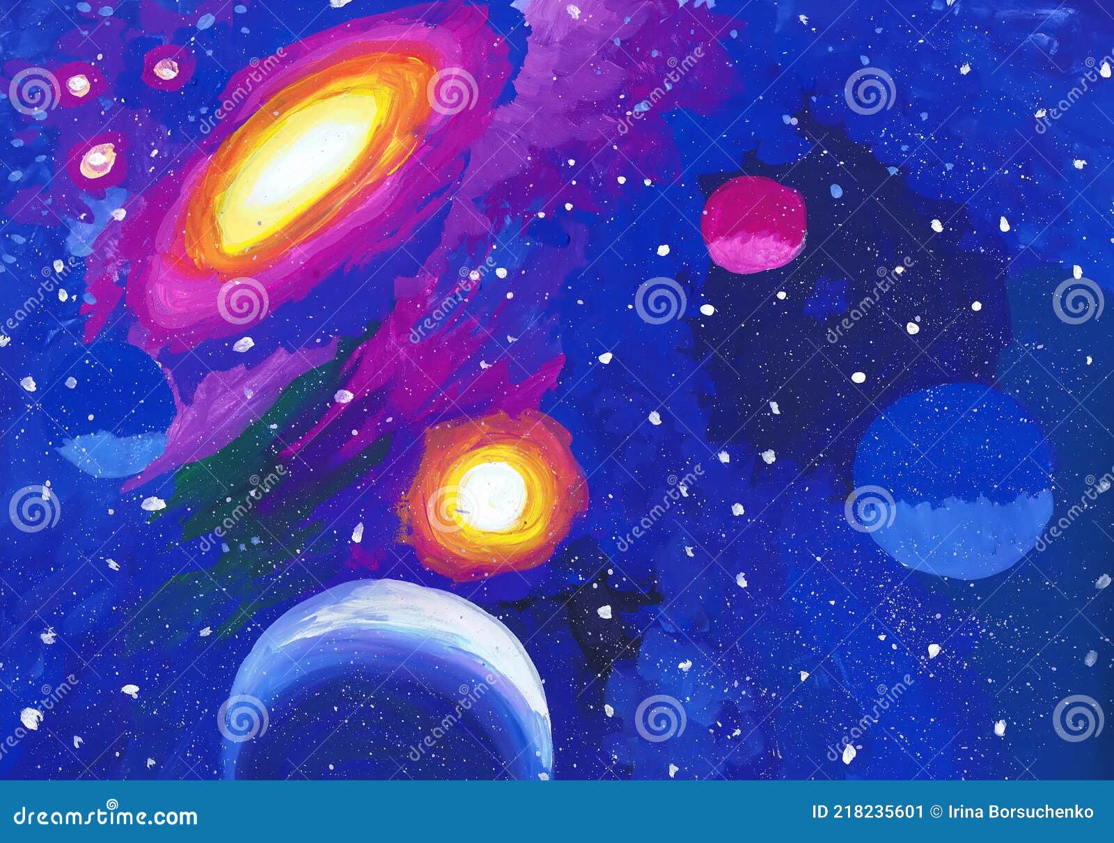 Outer Space with Bright Planets. Child`s Drawing Stock Image - Image of ...