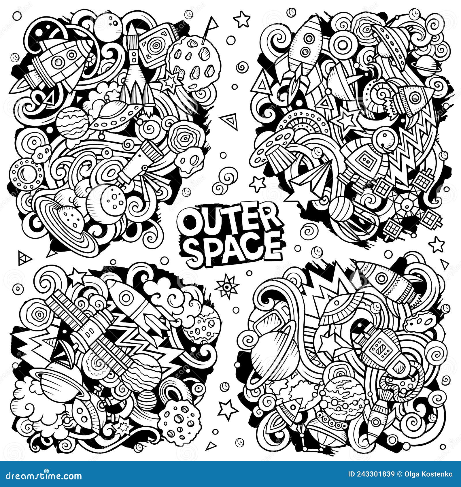 Outer Space Cartoon Vector Doodle Designs Set. Stock Vector ...