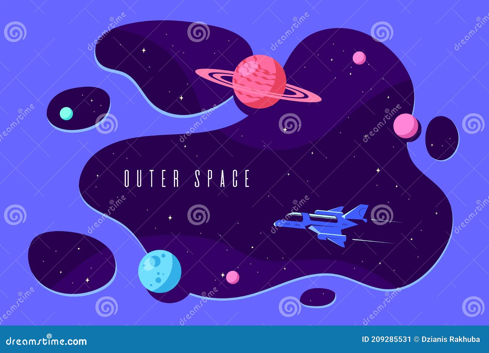 Outer Space Concept Banner Template in Flat Style Stock Vector - Illustration of header ...