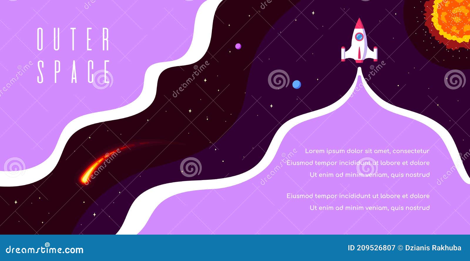 Outer Space Concept Banner Template in Flat Style Stock Vector - Illustration of futuristic ...