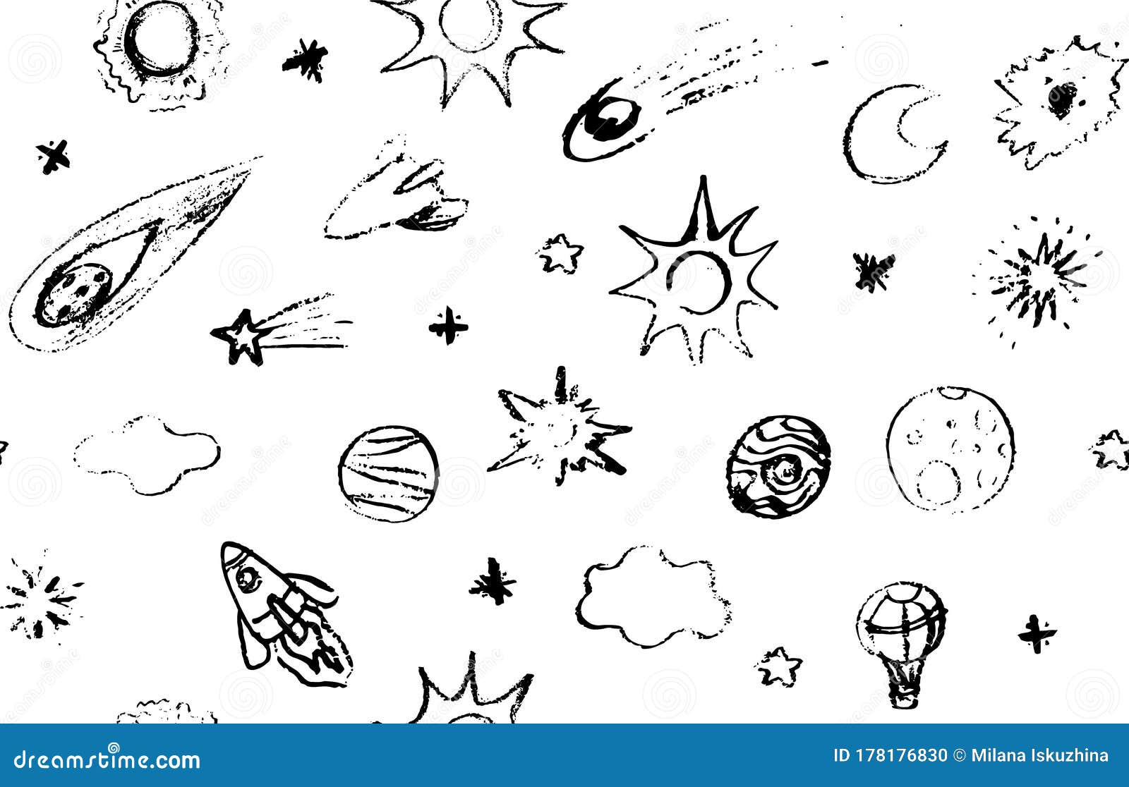 Outer Space Doodle Pattern. Hand Drawn Vector Illustration Stock Vector ...