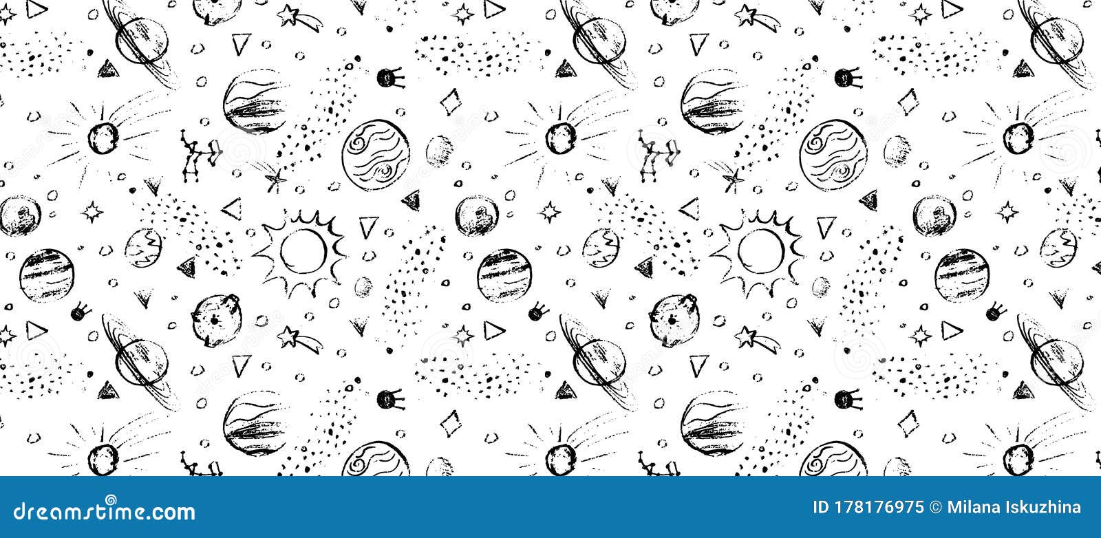 Outer Space Doodle Pattern. Hand Drawn Vector Illustration Stock Vector ...