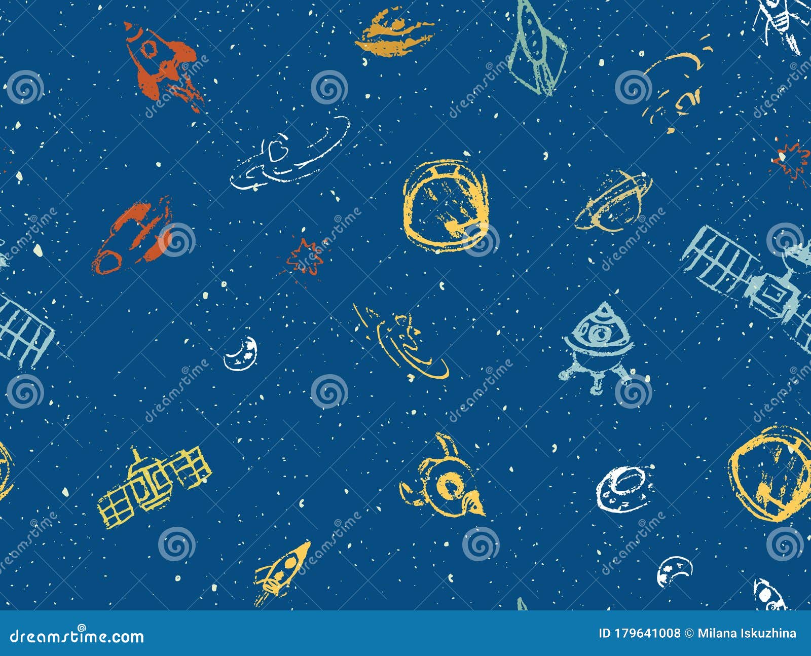 Outer Space Doodle Pattern. Hand Drawn Vector Illustration Stock Vector ...
