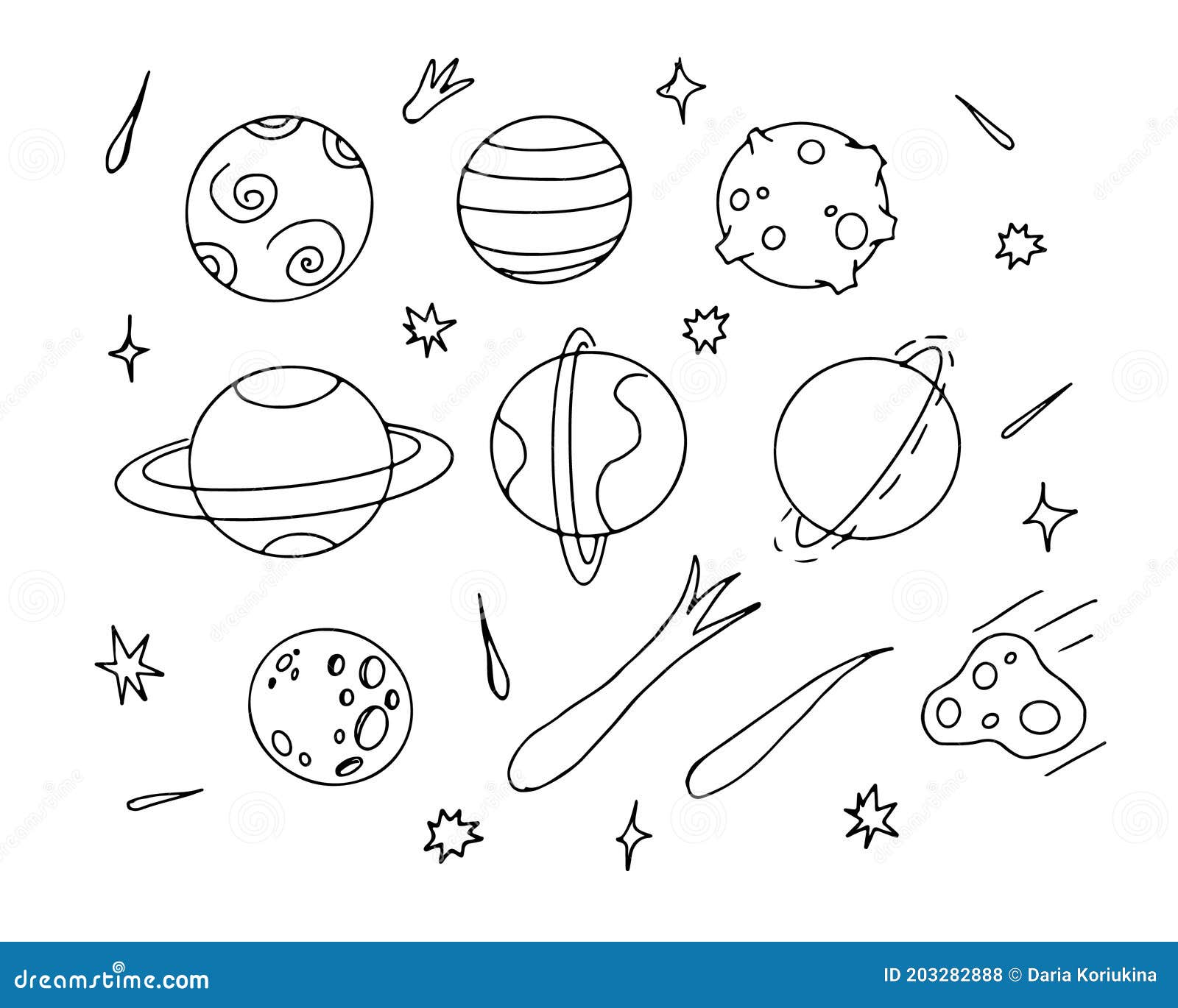 Outer Space Doodle Sketch Planets Vector Illustration Set Stock Illustration - Illustration of ...