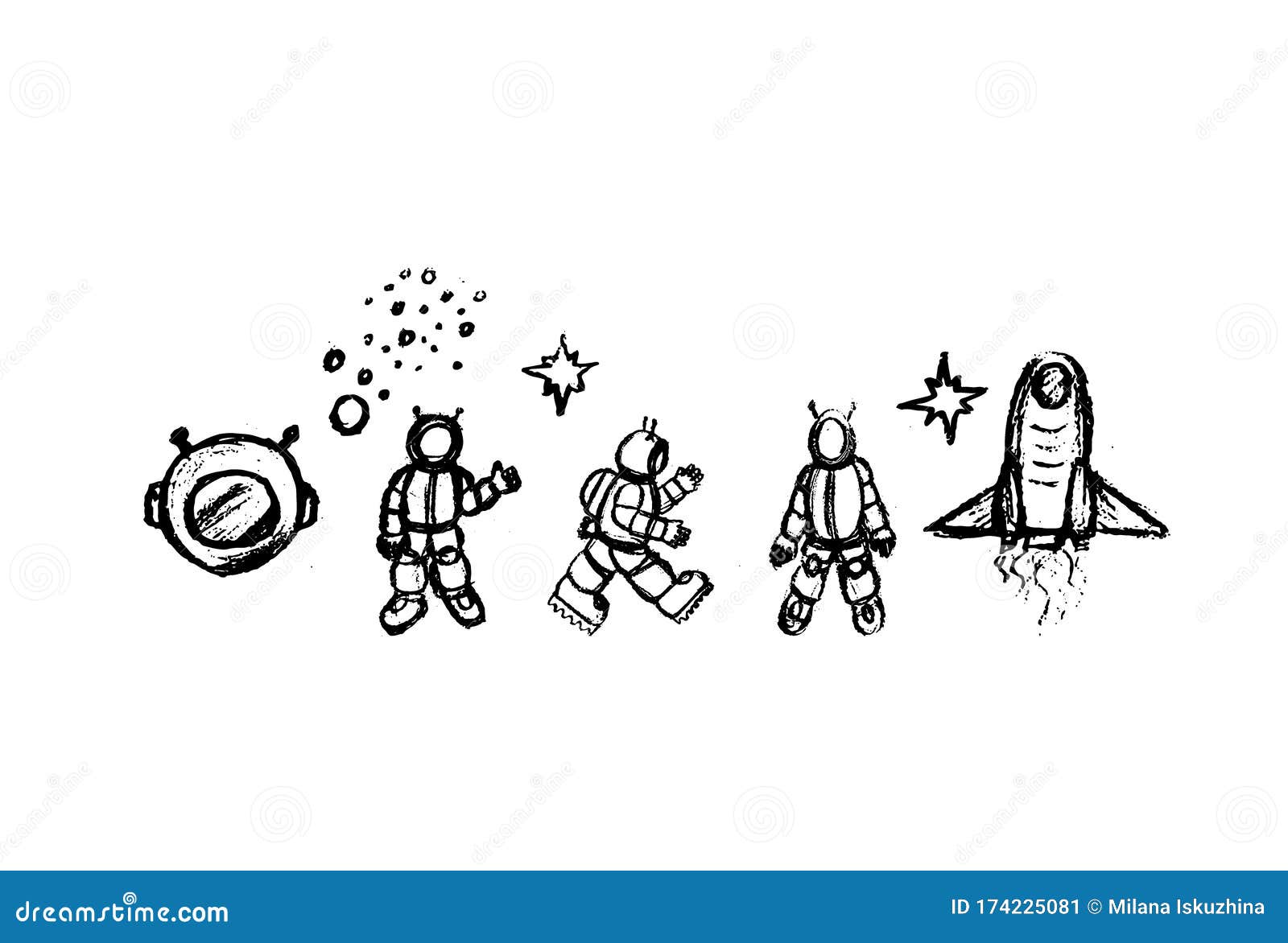 Outer Space Doodle Vector Illustration Set. Hand Drawn Vector ...