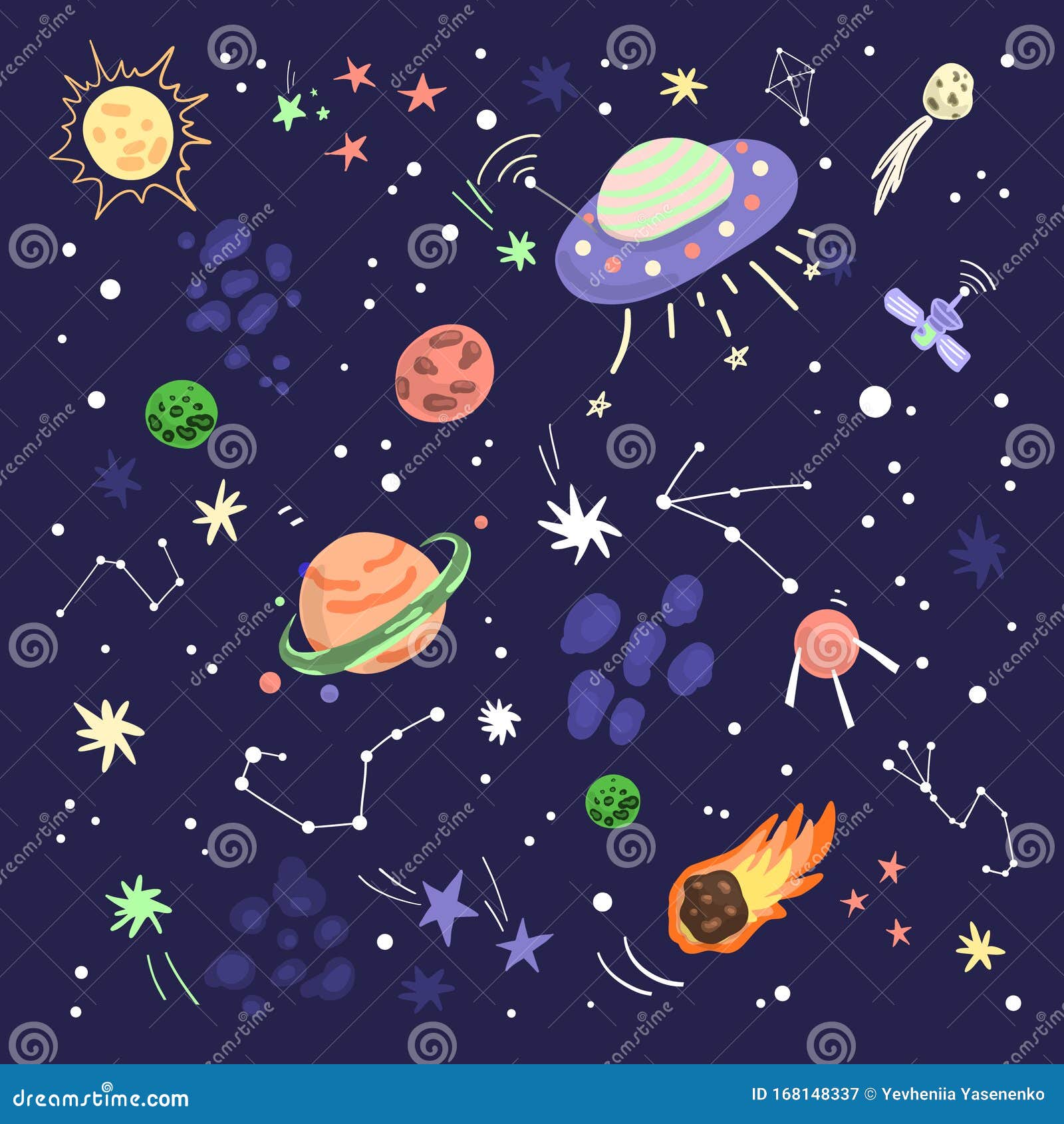 Outer Space Drawn by Hand in Cartoon Style. Design Background with Copy ...