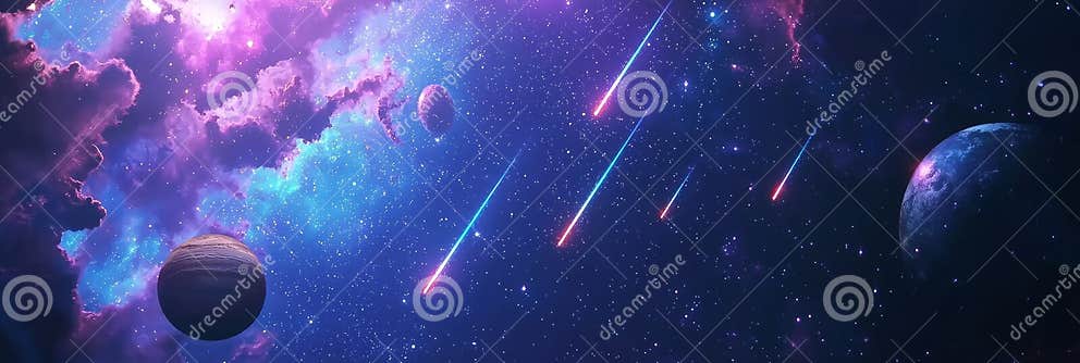 Outer Space with Faint Comets, Distant Planets, and Vibrant Star ...