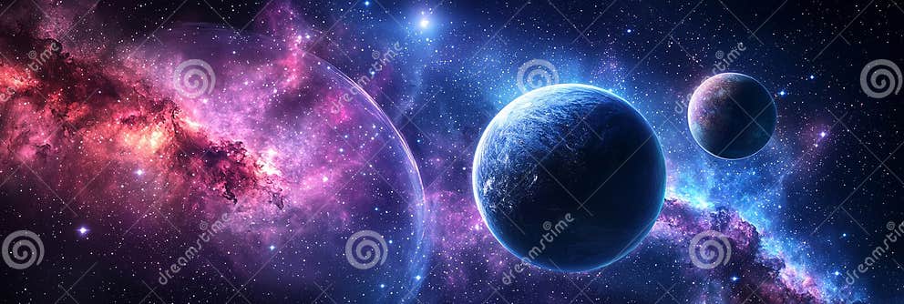 Outer Space with Faint Comets, Distant Planets, and Vibrant Star ...