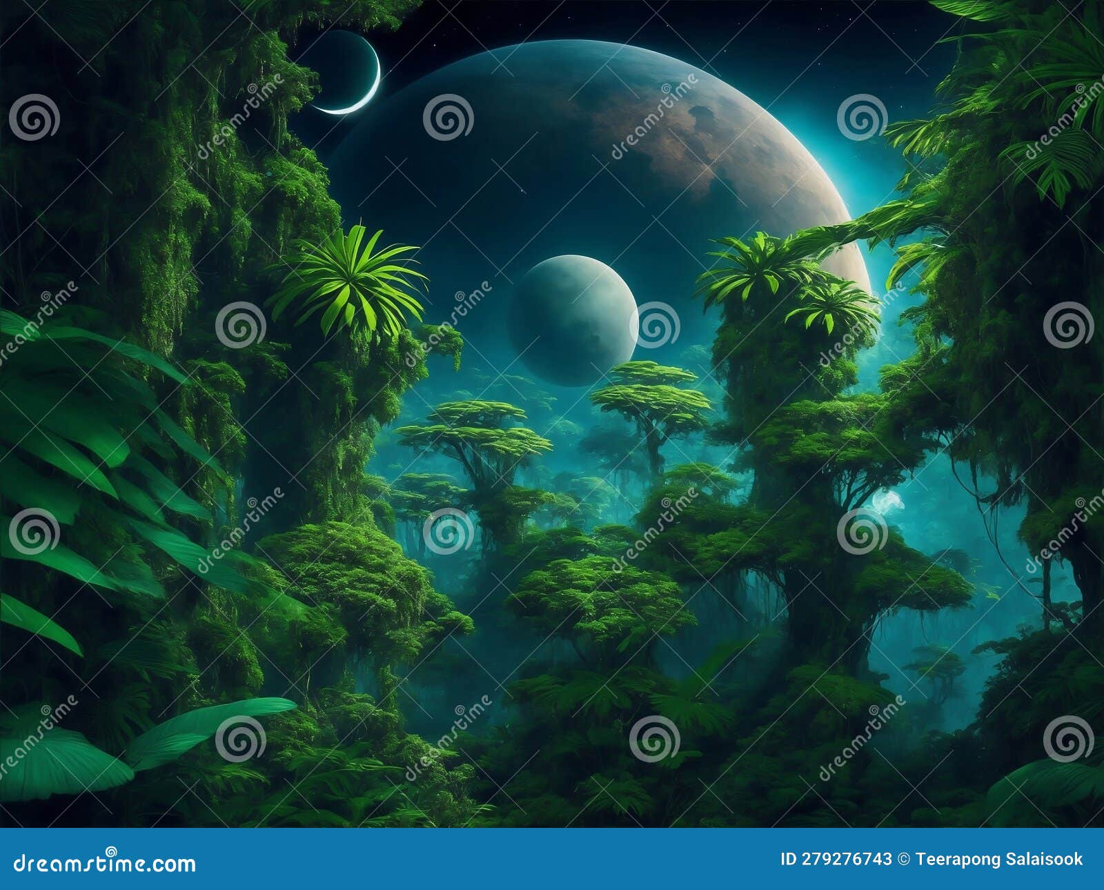 The Outer Space Fantasy Magical Forest, Generative AI Illustration ...