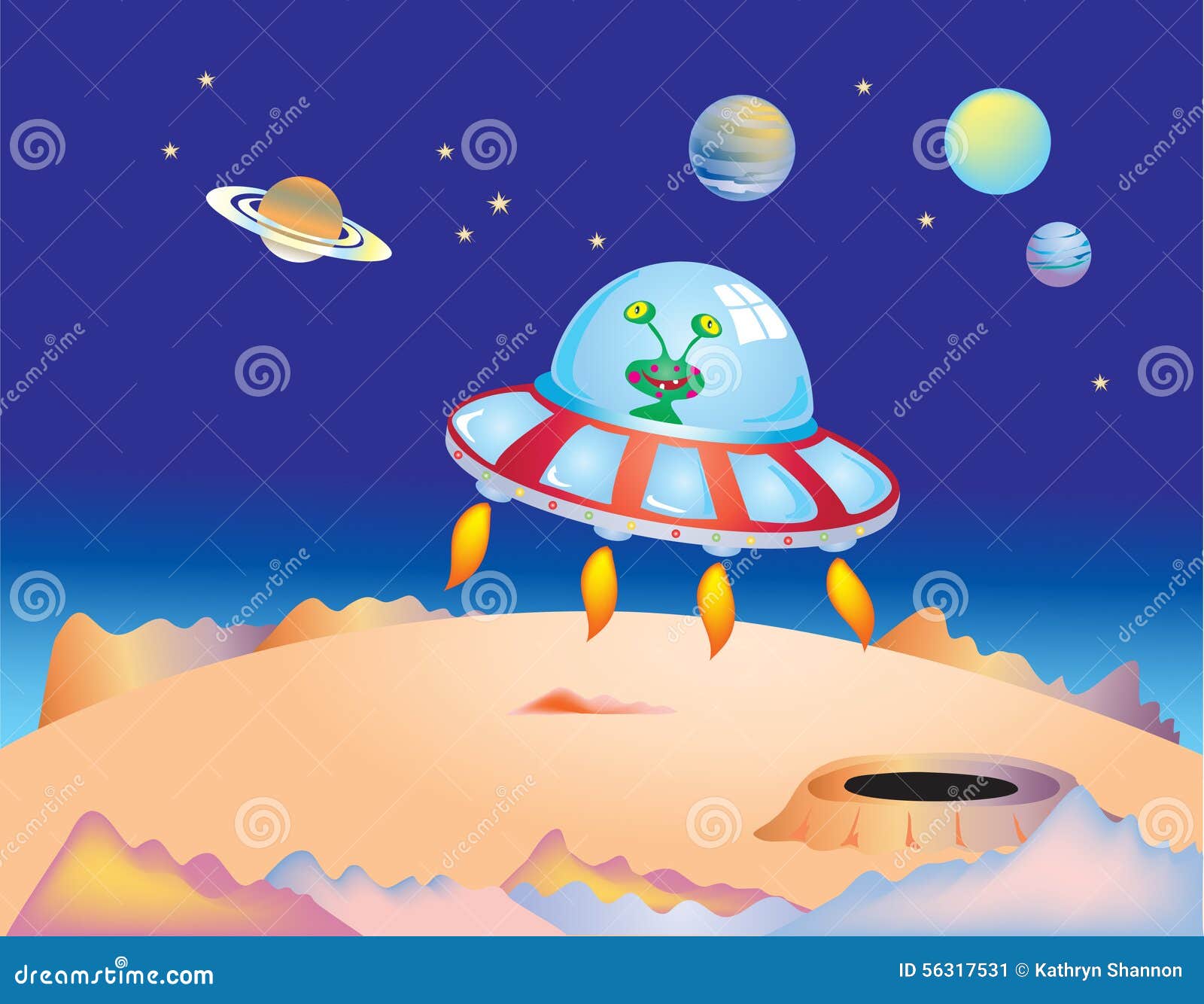 Outer Space and Flying Saucer Stock Vector - Illustration of outer ...