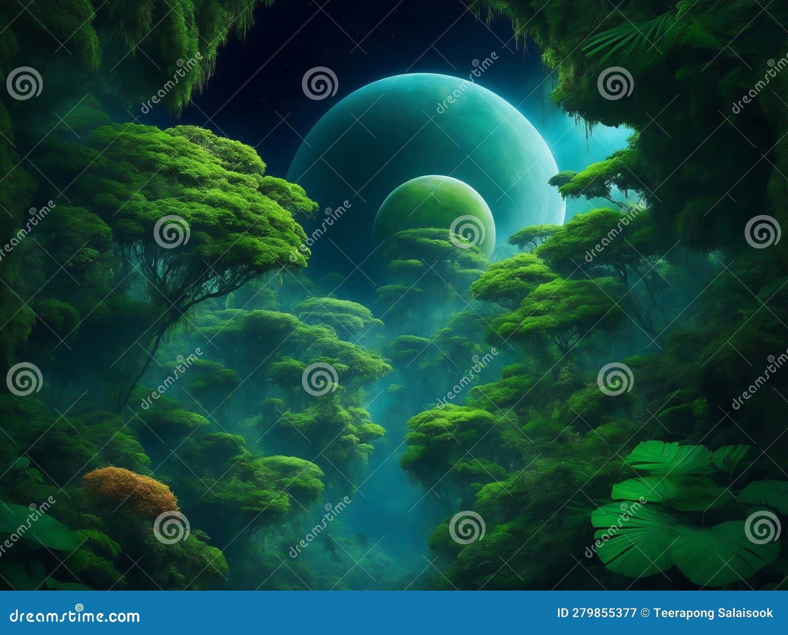 The Outer Space Forest, Generative AI Illustration Stock Illustration ...