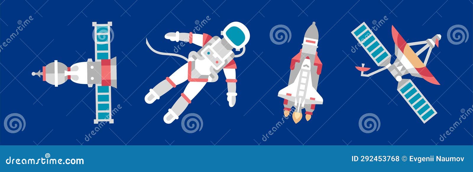 Outer Space Icon and Objects on Blue Background Vector Set Stock Vector - Illustration of flying ...