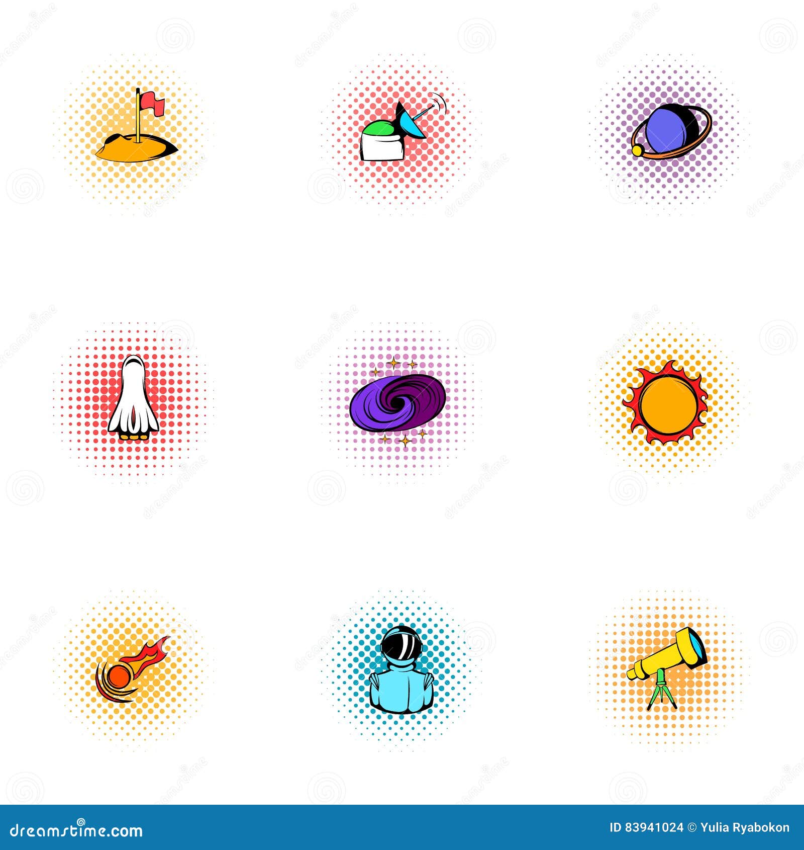 Outer Space Icons Set, Pop-art Style Stock Vector - Illustration of ...