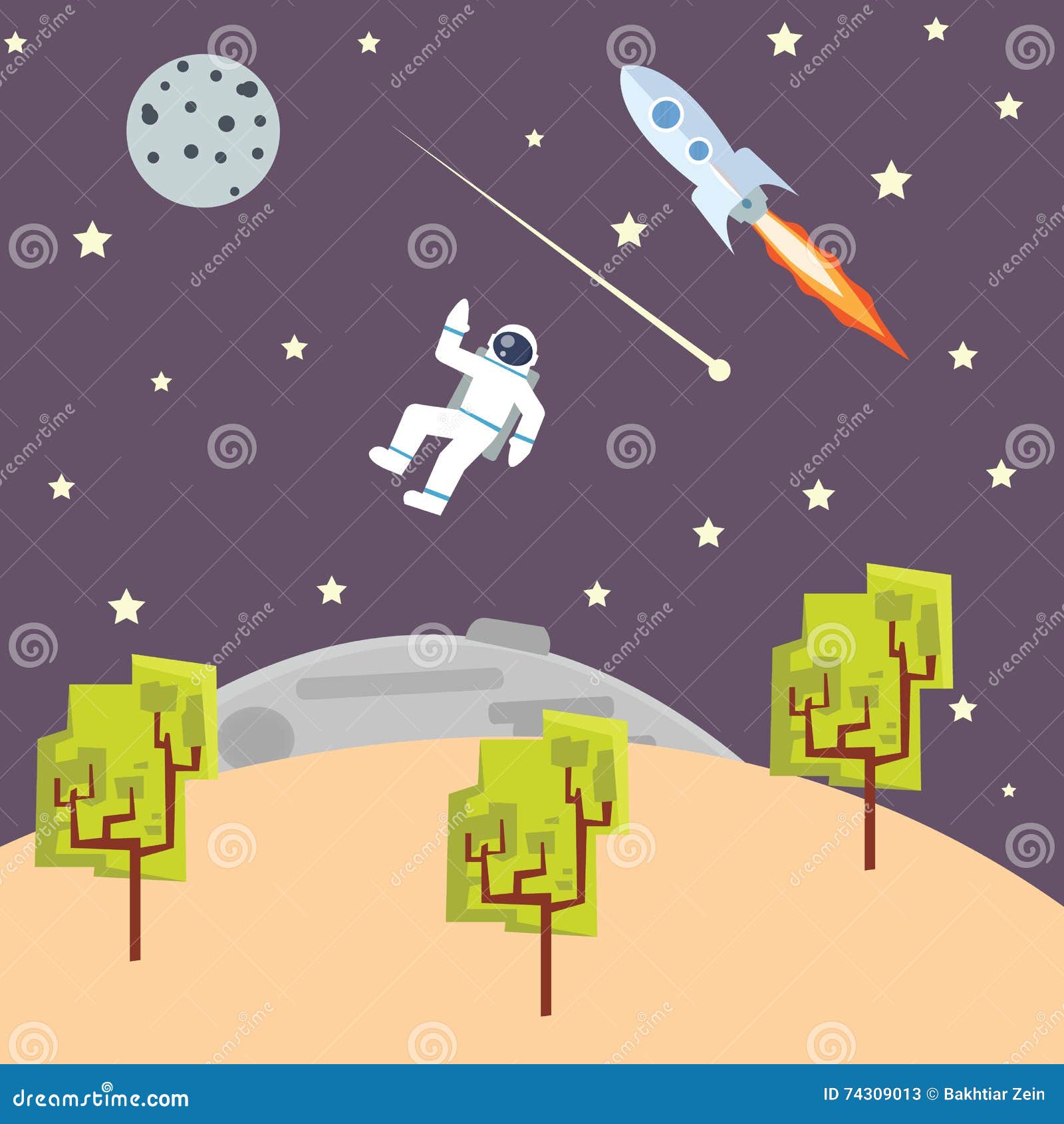 Outer Space Illustration Kids Style with Spaceman Rocket -ship Stock ...