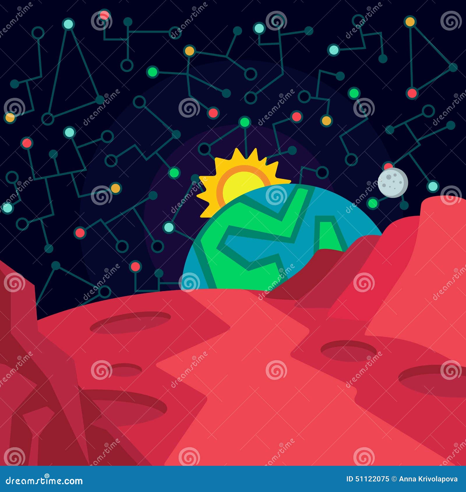 Outer Space. Illustration in Style Flat Stock Vector - Illustration of ...