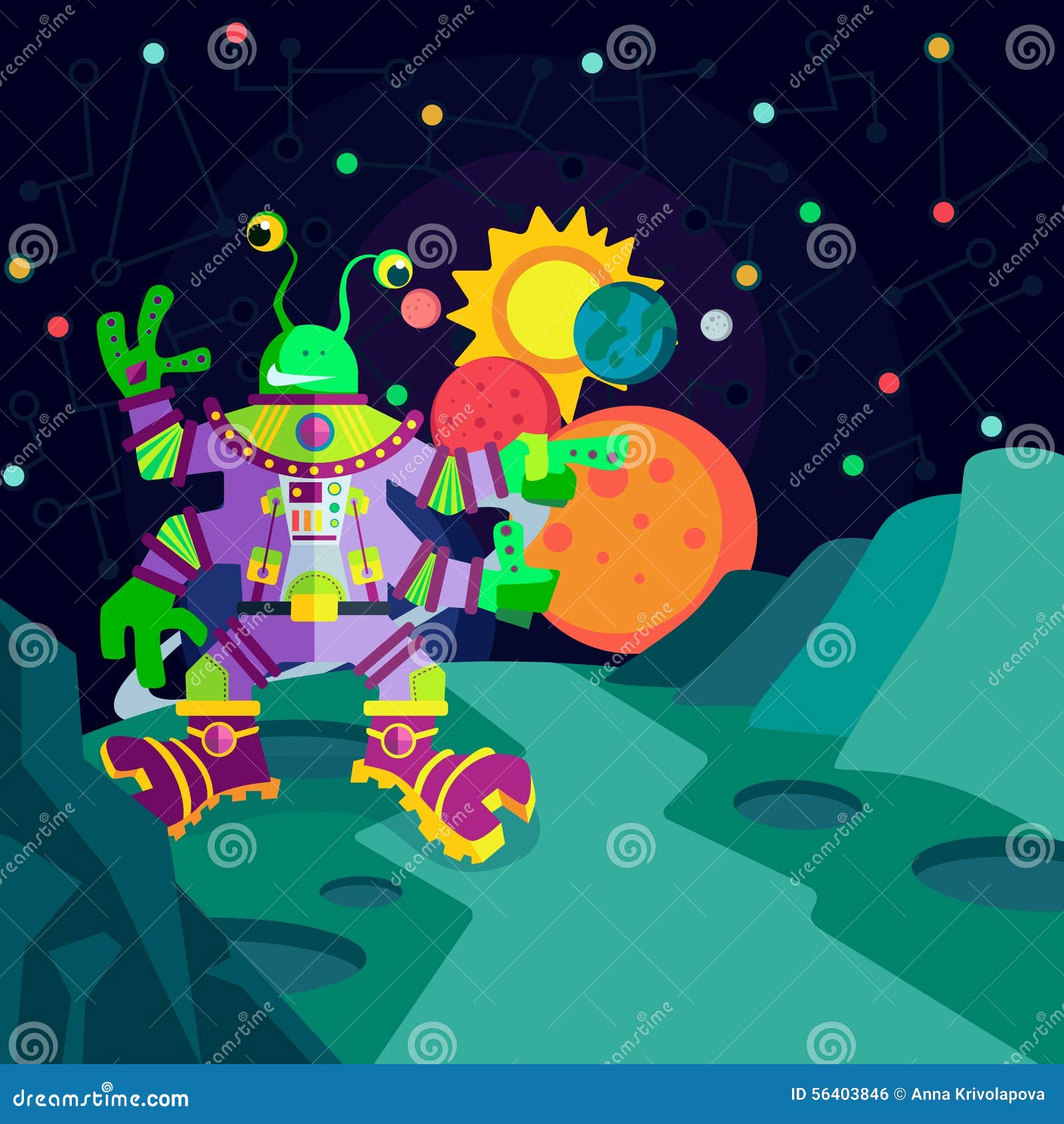 Outer Space. Illustration in Style Flat Stock Vector - Illustration of ...