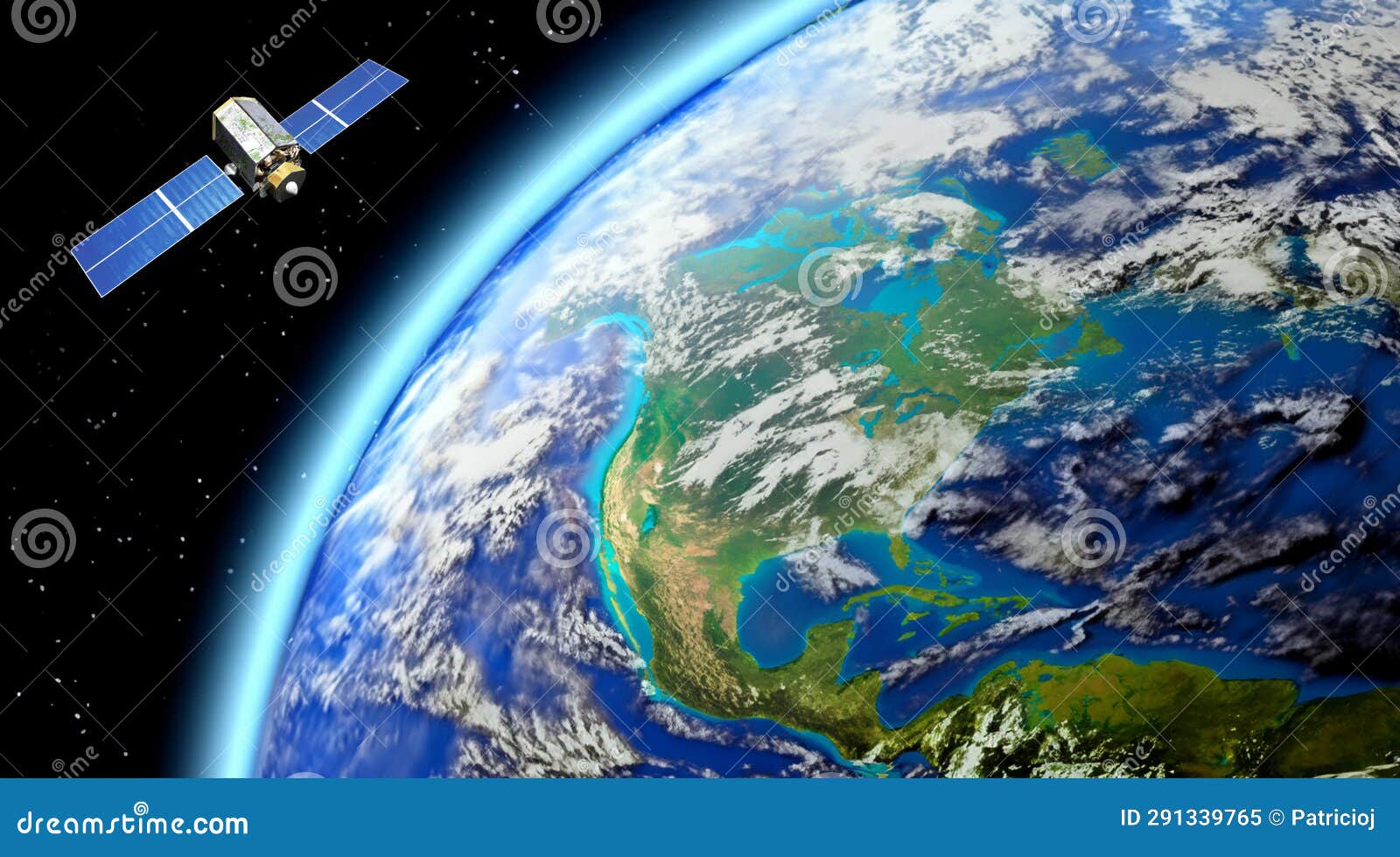 Outer Space Image of Planet Earth with Glowing Atmosphere and a ...