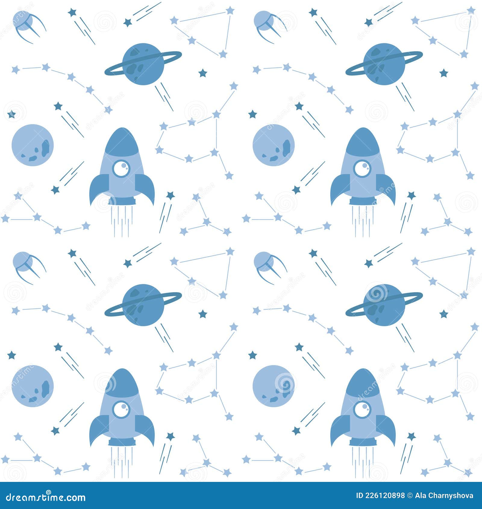 Outer Space Pattern with Stars, Rocket, Planets and Constellations ...