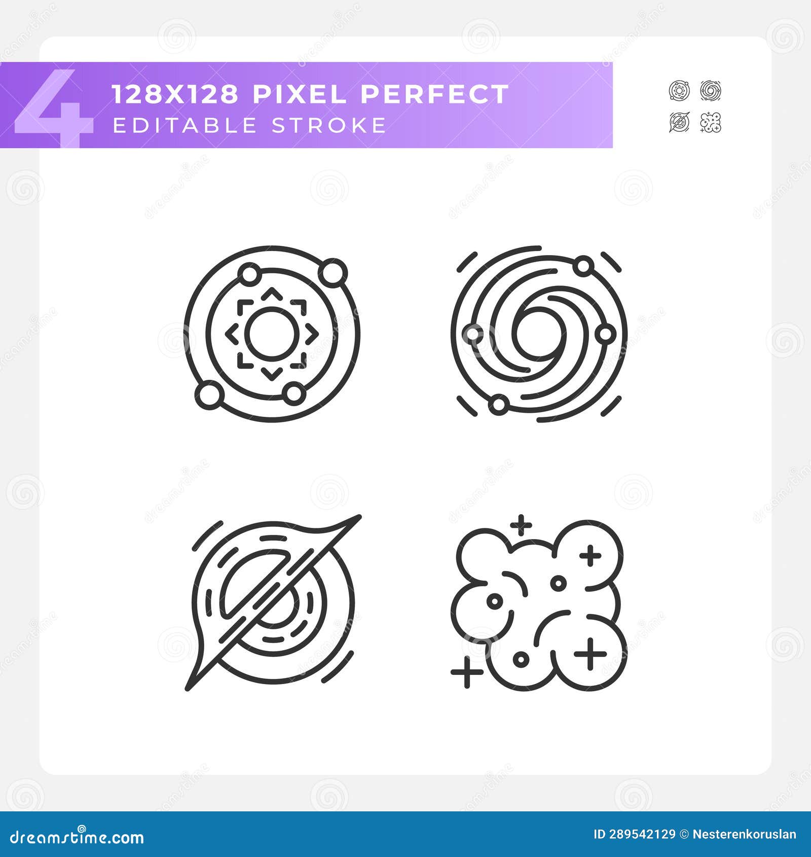 Outer Space Pixel Perfect Linear Icons Set Stock Vector - Illustration ...