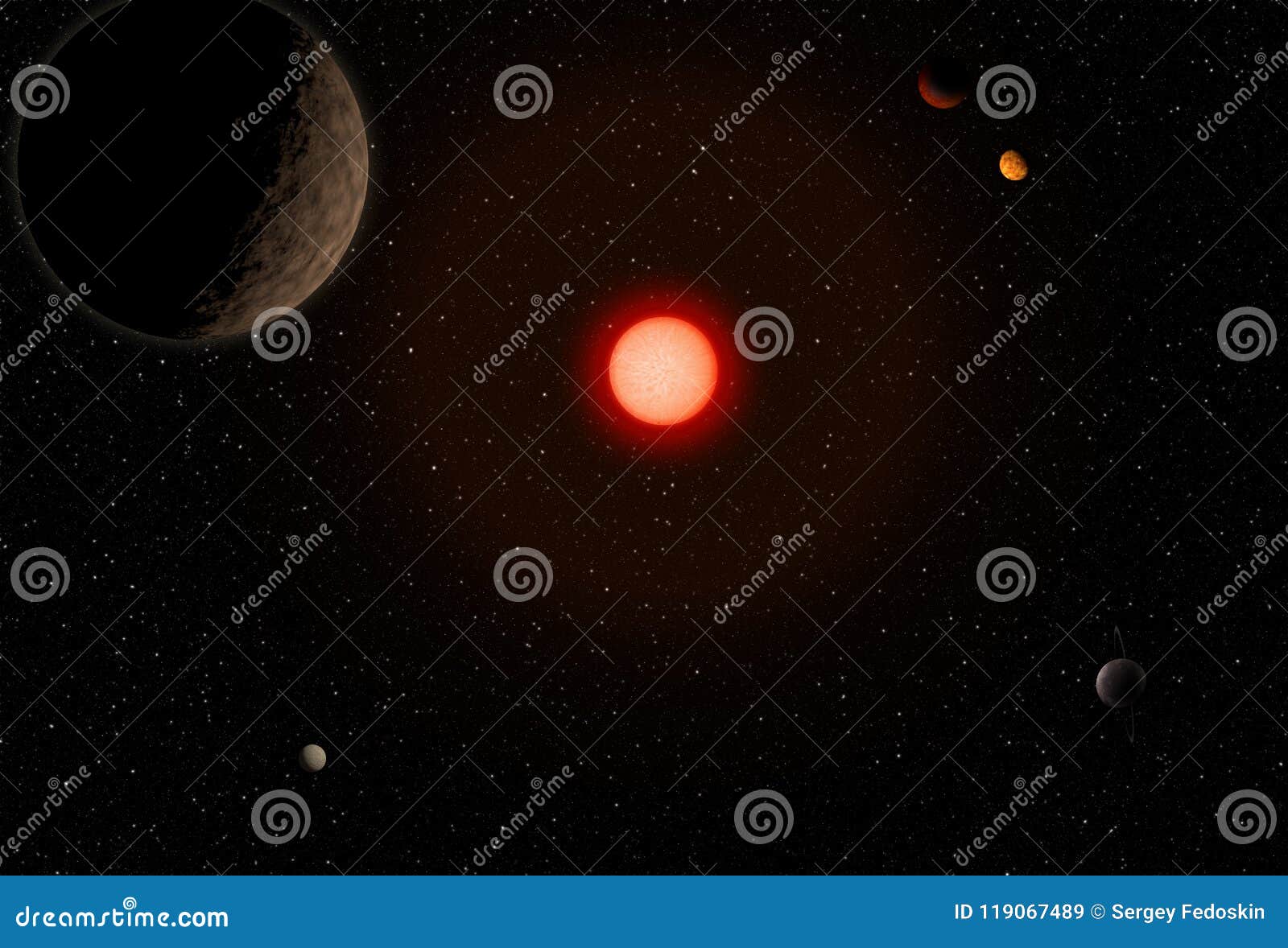 Outer Space with Planet and Big Red Star. Stock Illustration ...