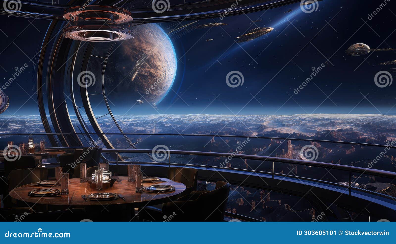 Outer Space Restaurant Background Stock Illustration - Illustration of ...