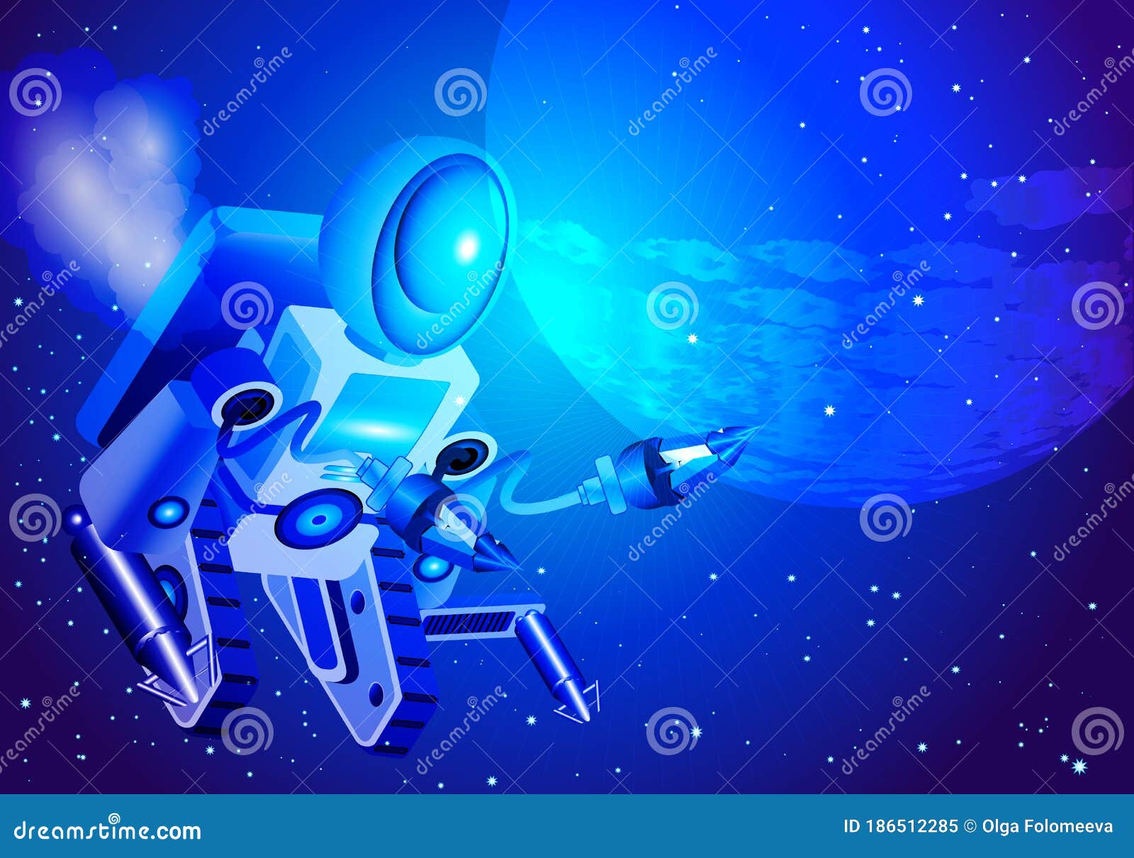 Outer Space Robot - Isometric Illustration Stock Vector - Illustration ...
