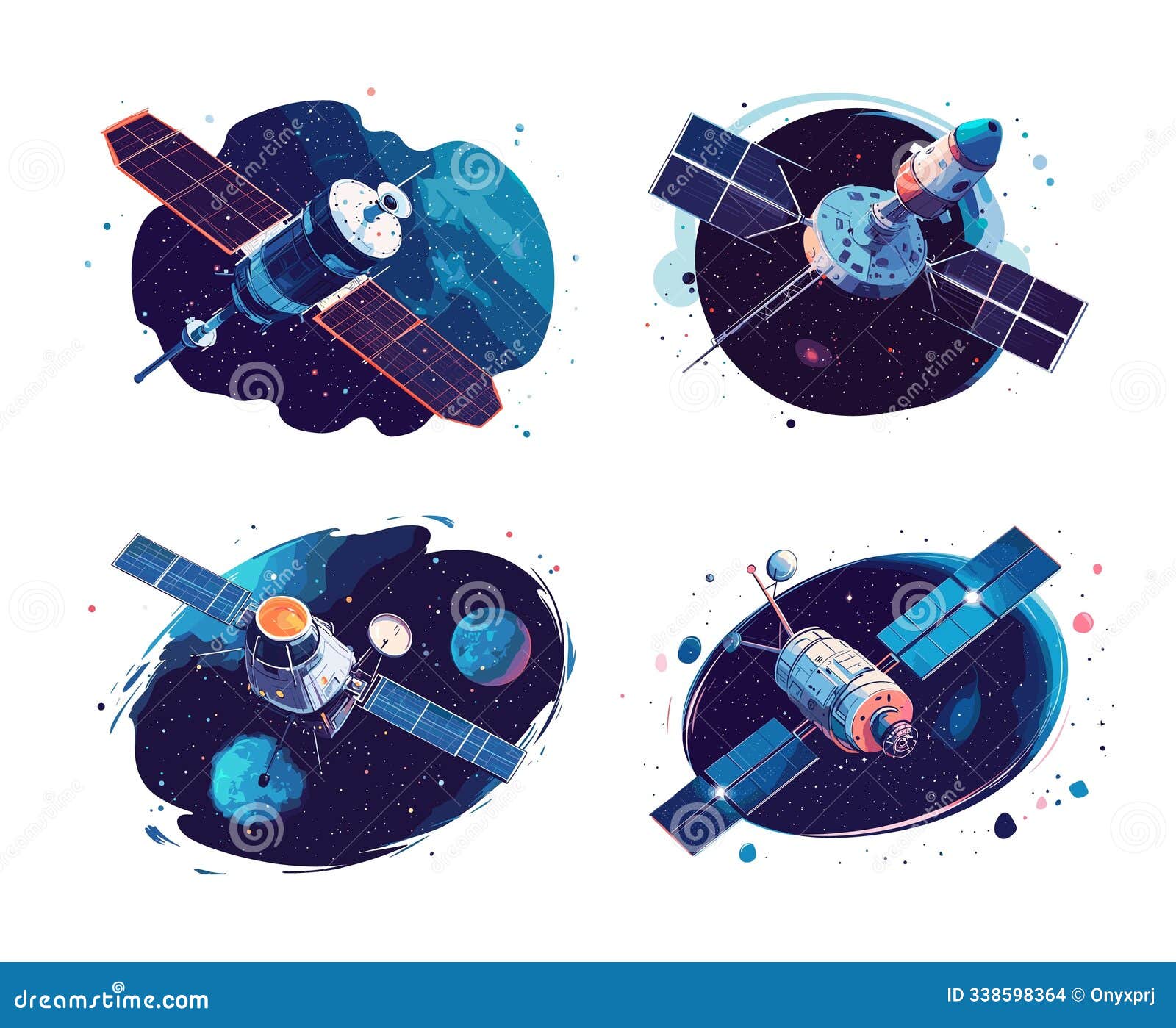 Satellite In Cartoon Style Stiker On White Background On Isolated ...