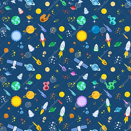 Outer Space Seamless Pattern Stock Vector - Illustration of satellite ...