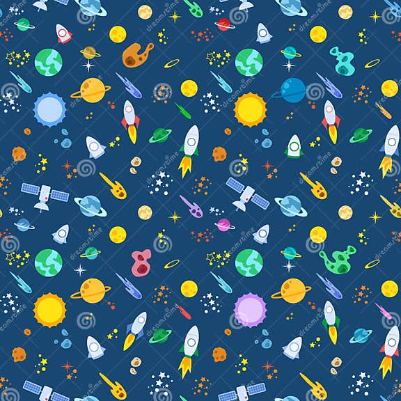 Outer Space Seamless Pattern Stock Vector - Illustration of satellite ...