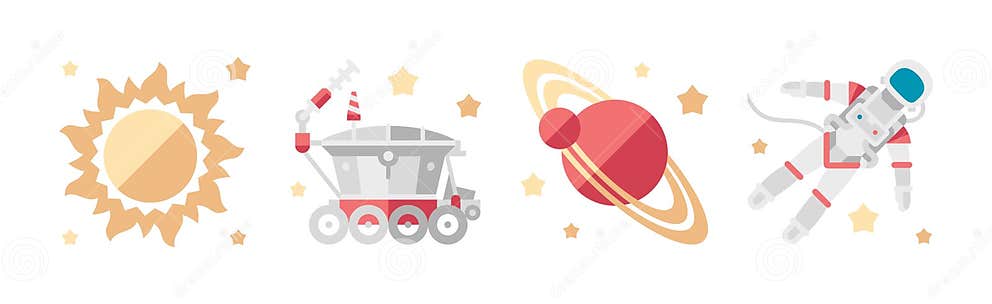 Outer Space and Universe As Aerospace Flat Object Vector Set Stock ...