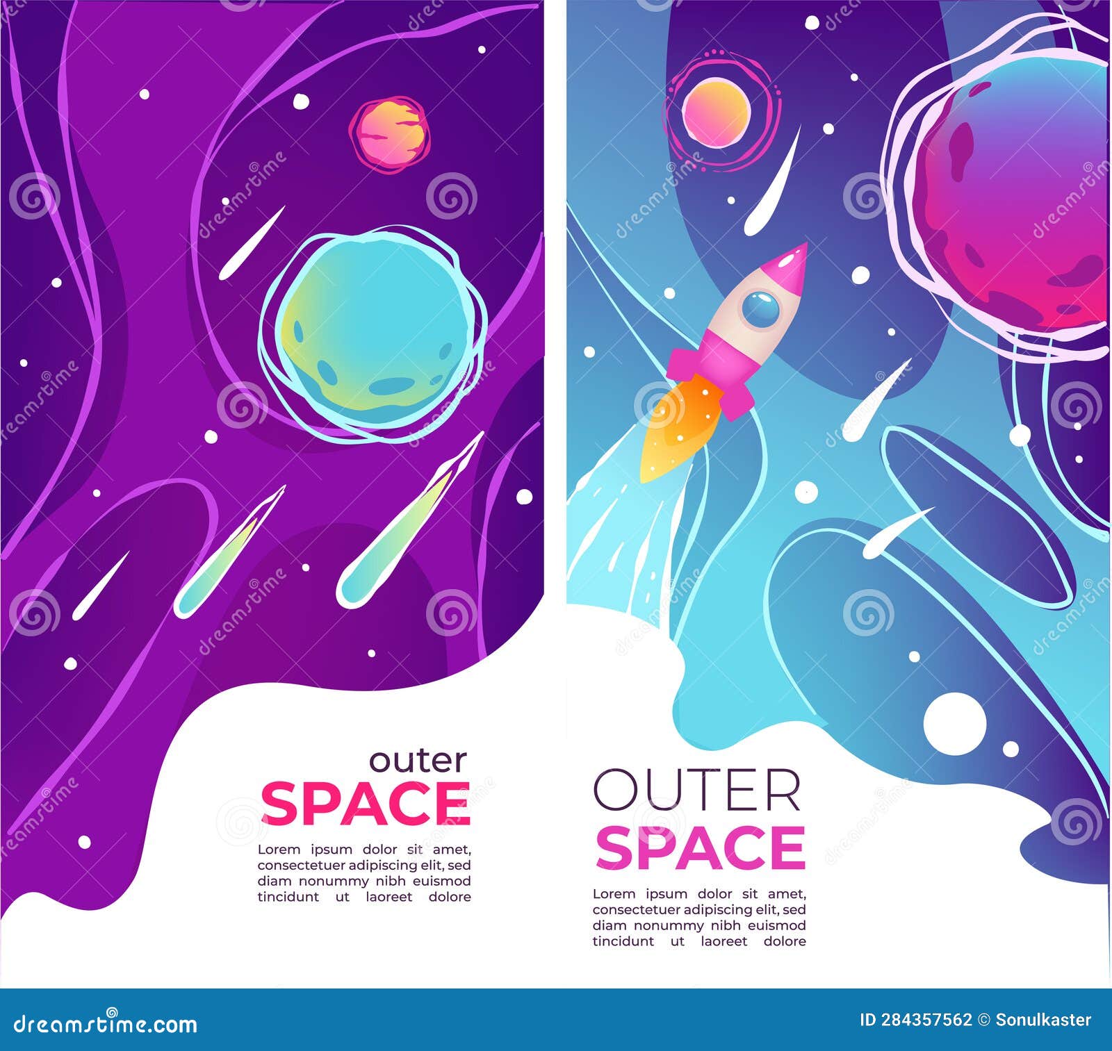 Outer Space and Universe Exploration, Posters with Text Stock Vector - Illustration of ...
