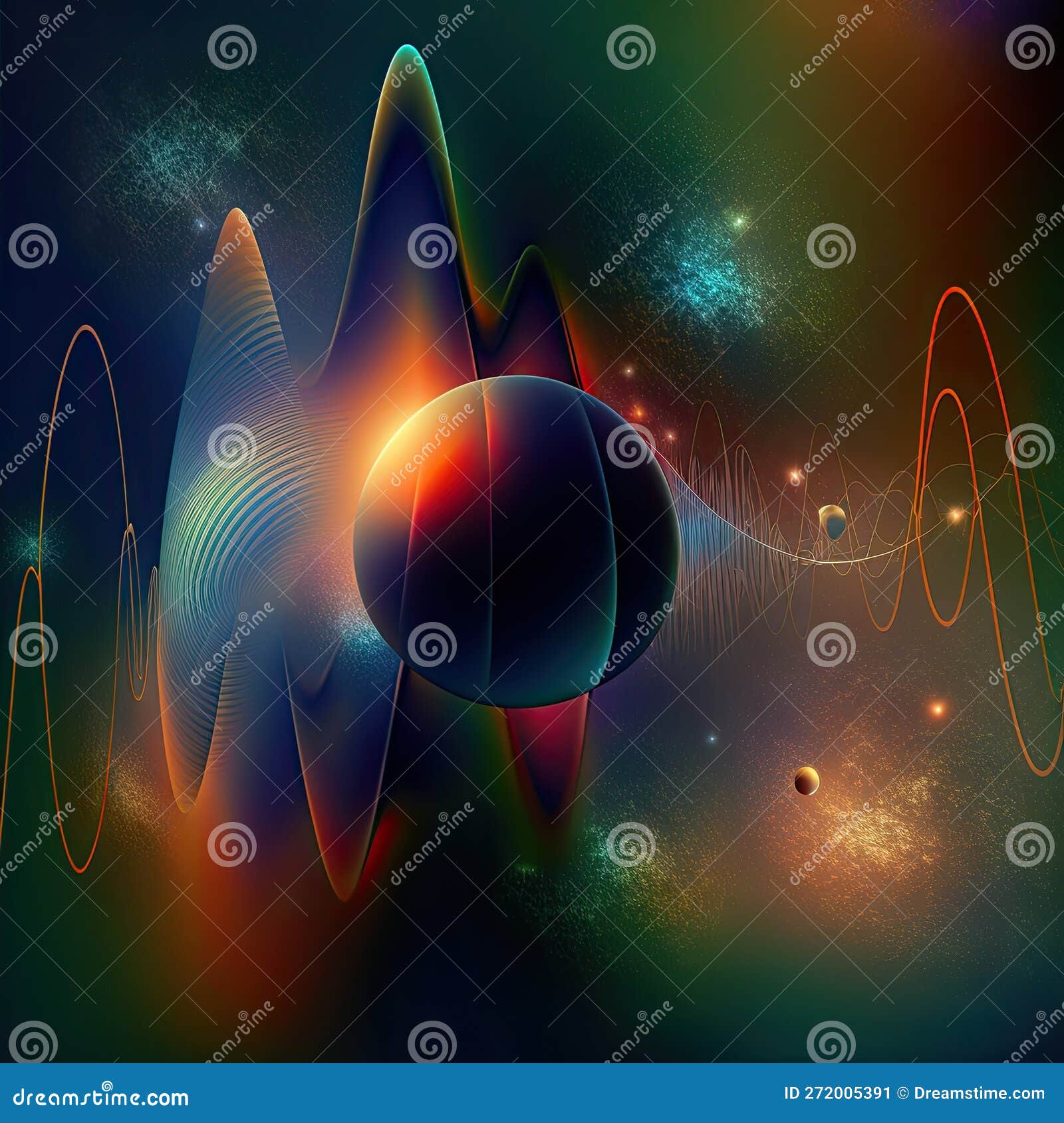 In Outer Space, Waves of Energy and a Planet Stock Illustration ...