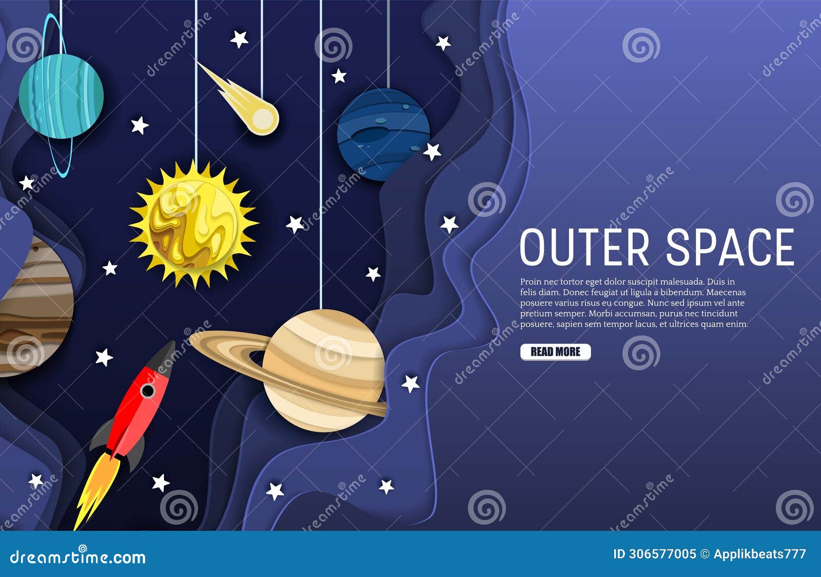 Outer Space Web Banner Template, Vector Layered Paper Cut Style Stock ...