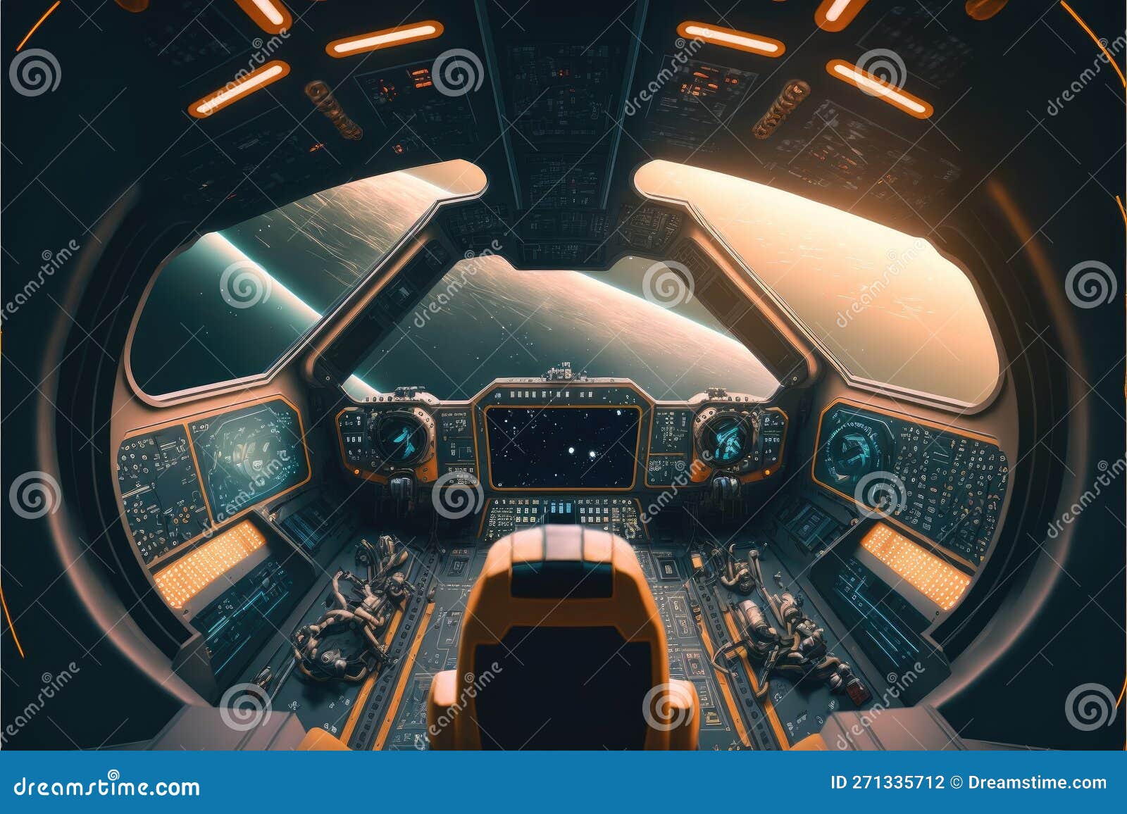 Outer View of Cockpit Spaceship Window with Control System Room. Stock ...