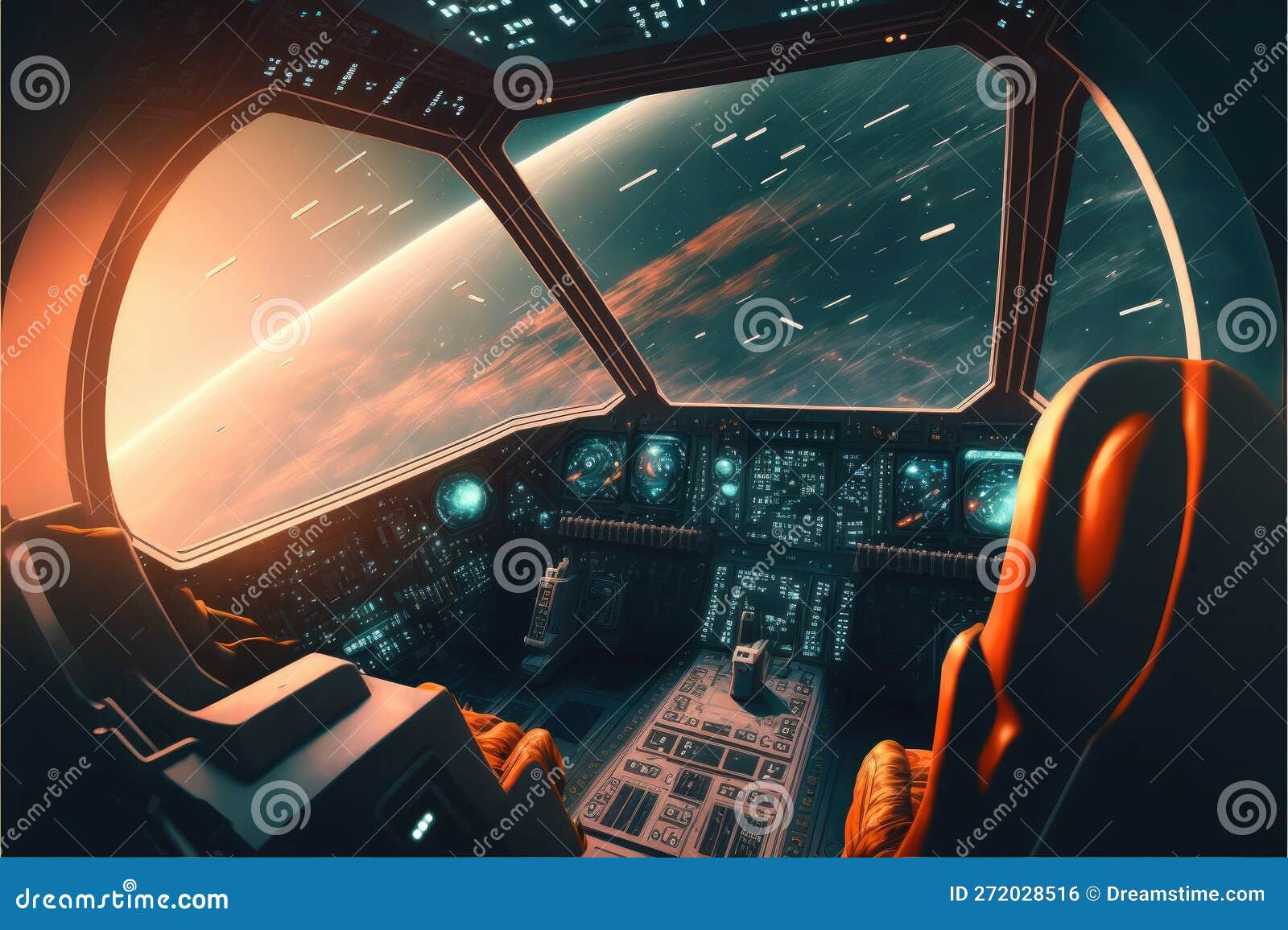 Outer View of Cockpit Spaceship Window with Control System Room. Stock ...