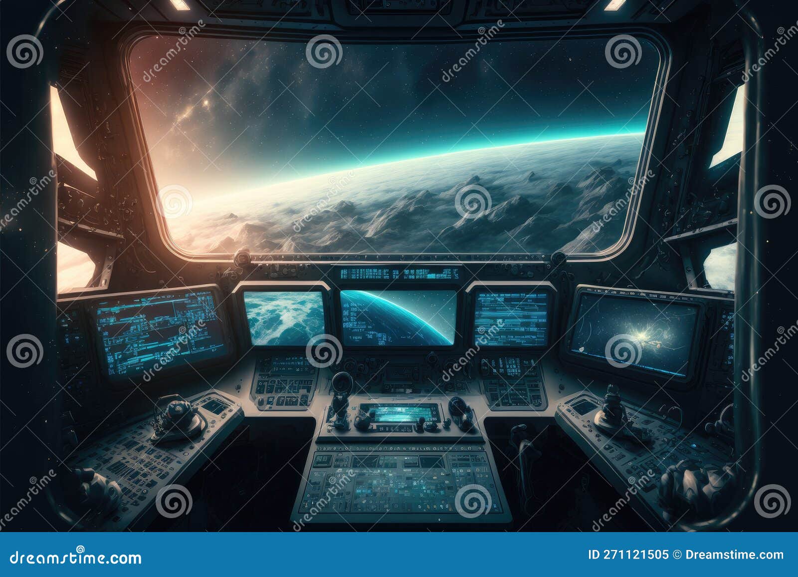 Outer View of Spaceship Window with Control System Room. Stock Image ...