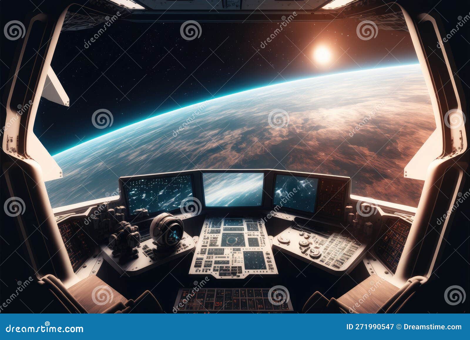 Outer View of Spaceship Window with Control System Room. Stock ...