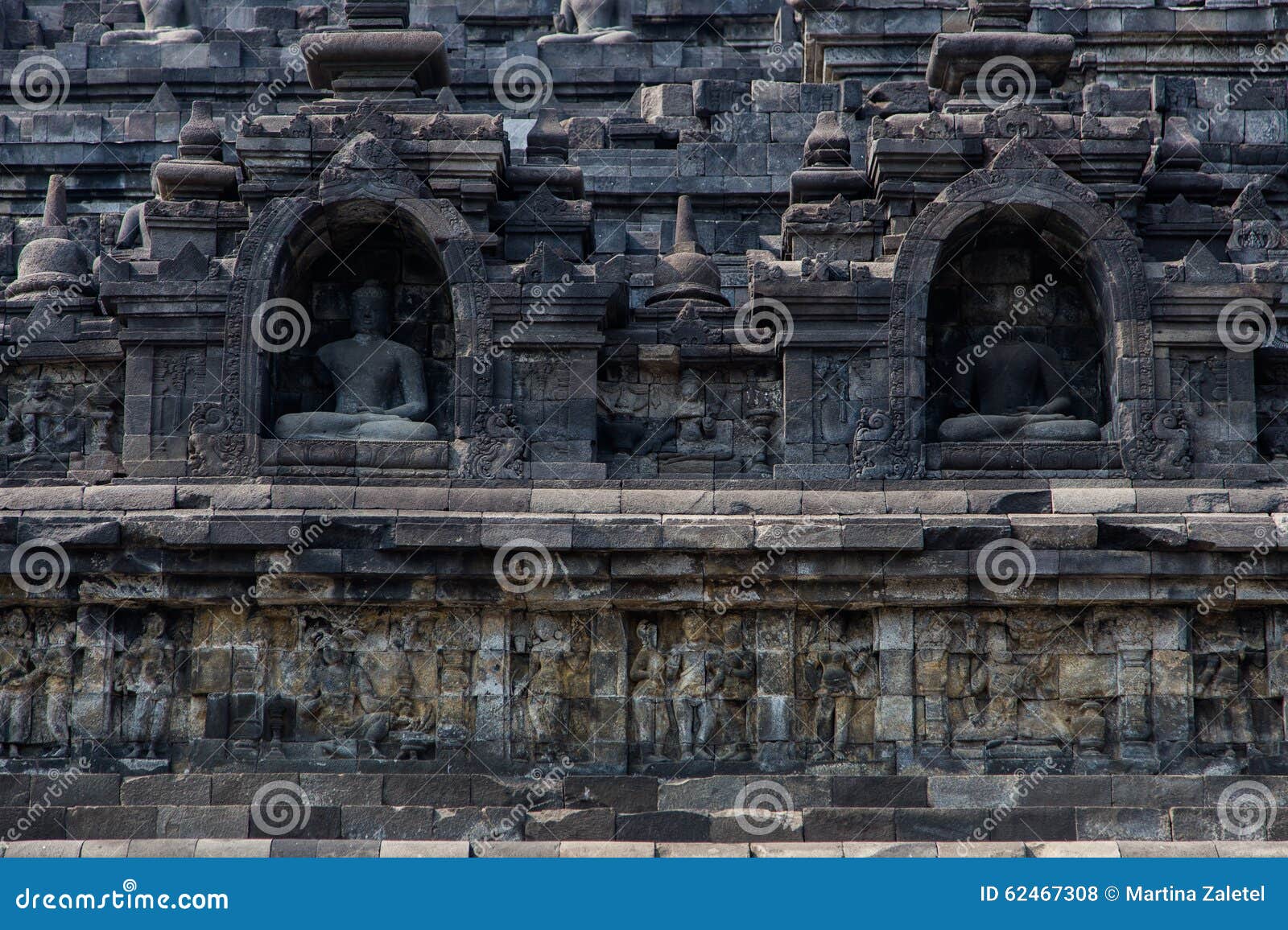 Outer Wall Detail of Borobudur Temple, Java, Indonesia Stock Photo ...