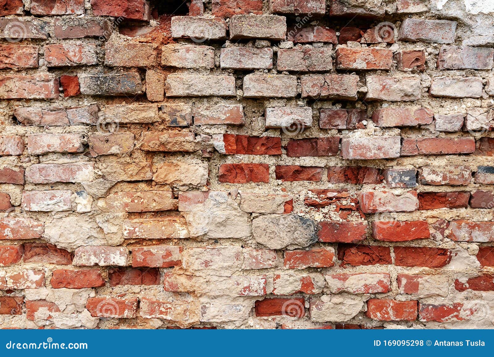 An Ancient Wall of Broken Red Bricks Stock Photo - Image of built ...