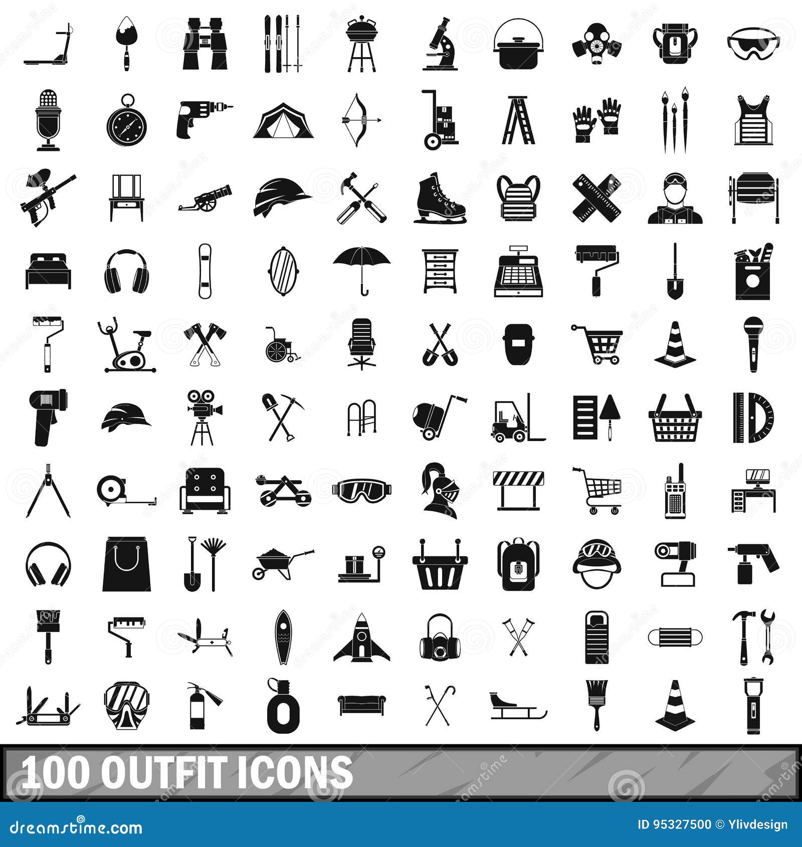 100 Outfit Icons Set, Simple Style Stock Vector - Illustration of ...