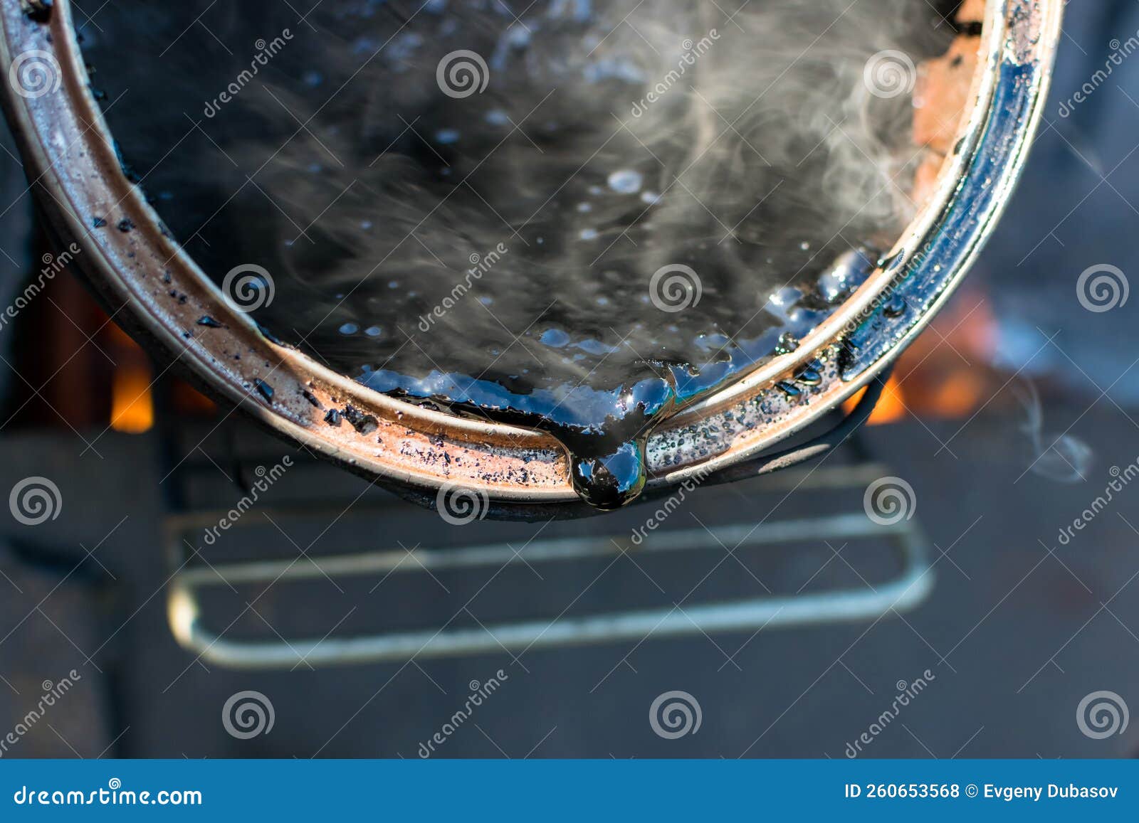 Outflow of Melted Hot Black Tar with Steam for Oil Refining Stock Photo ...
