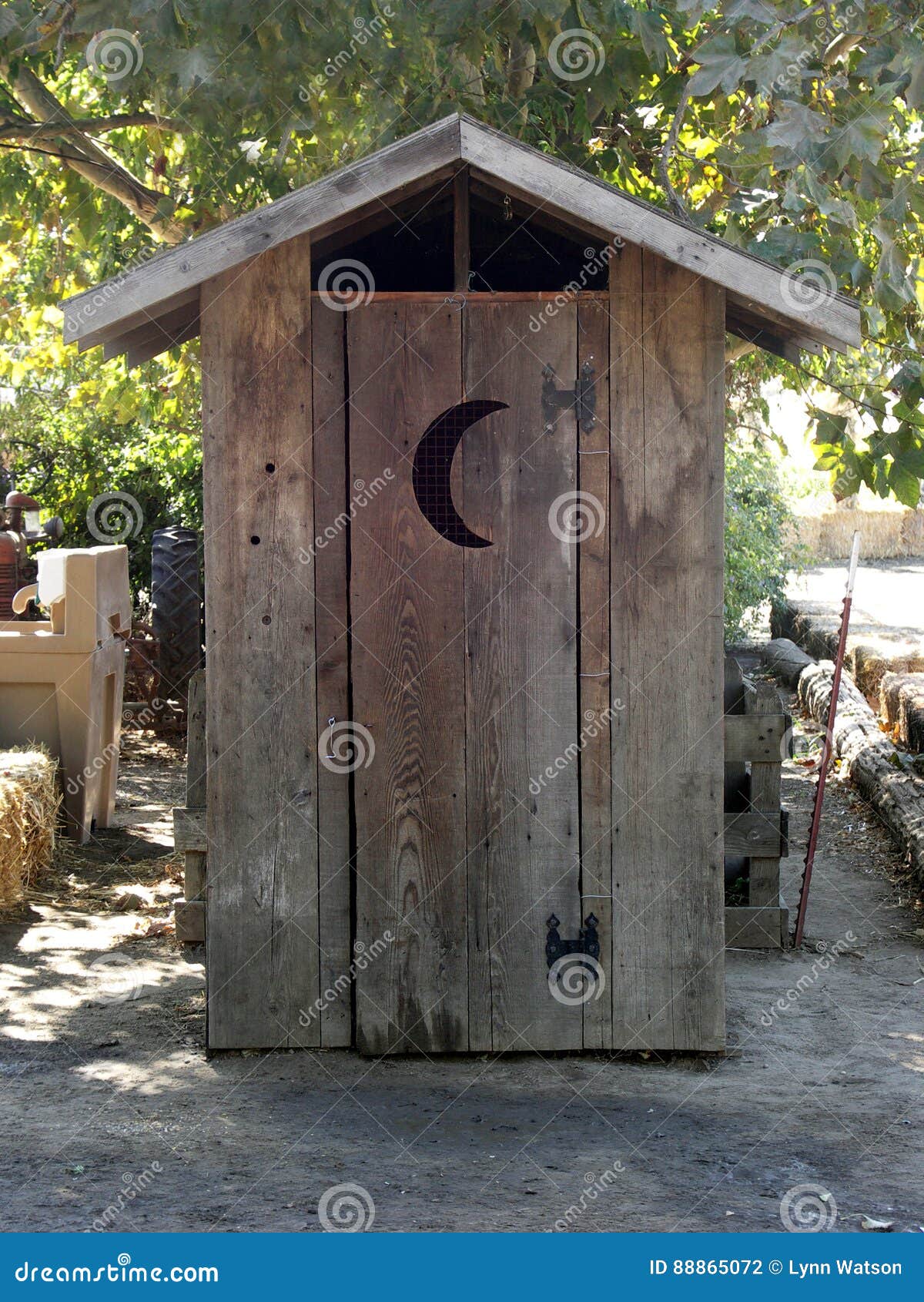 Outhouse with Crescent Moon Door Stock Photo - Image of outhouse ...