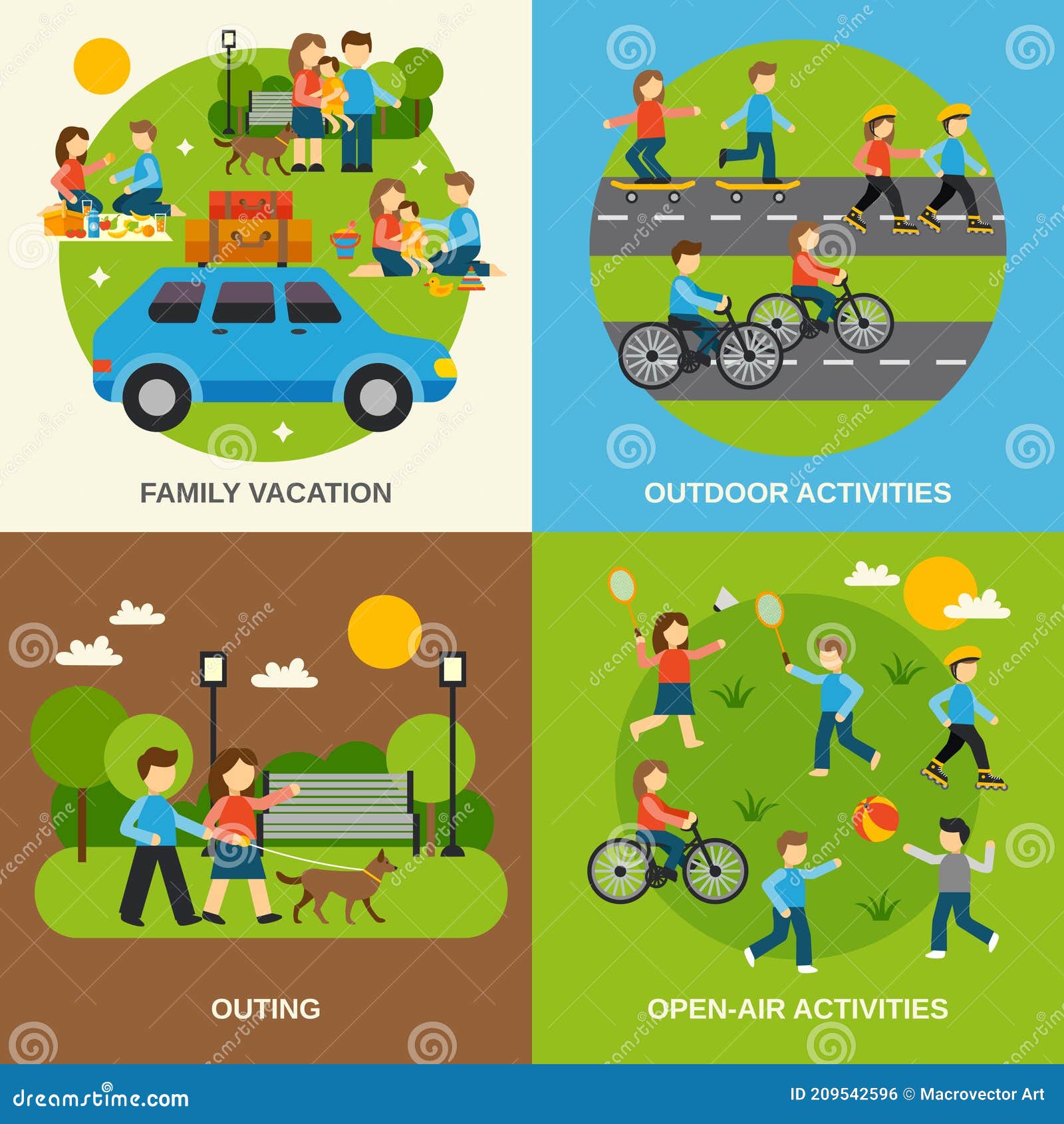 Outing Flat Set stock vector. Illustration of barbecue - 209542596