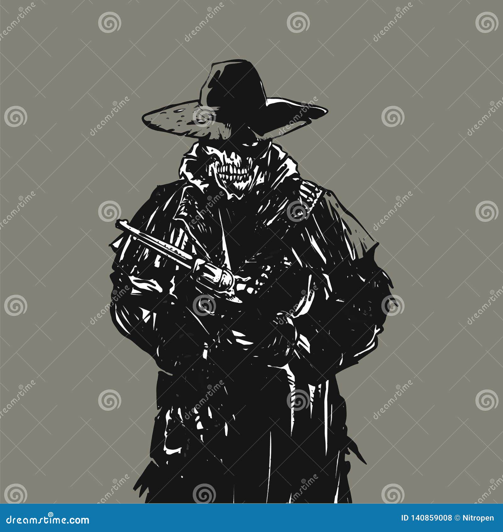 Outlaw Skull Cowboy Illustration Stock Vector - Illustration of horror ...