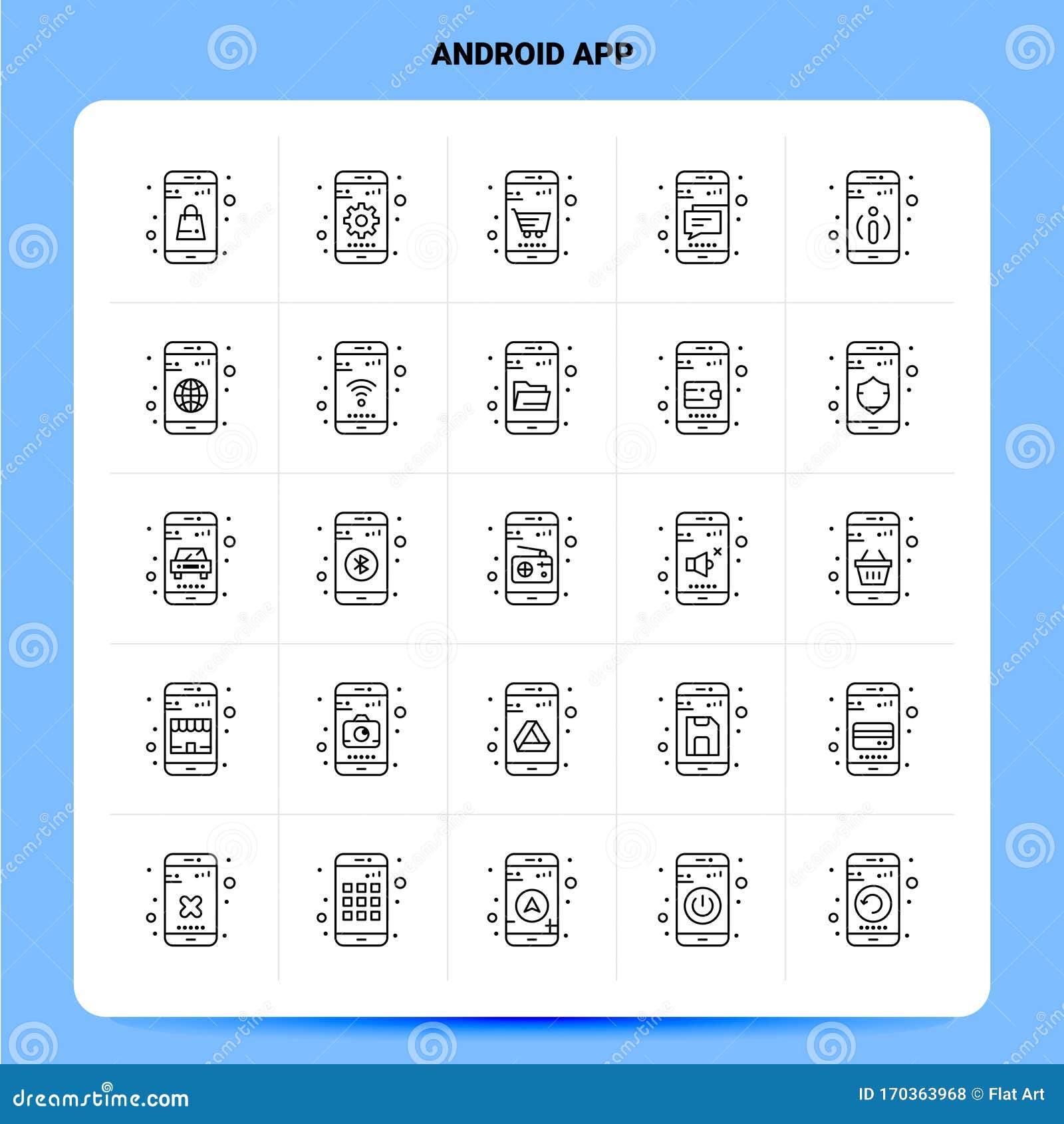 Outline 25 Android App Icon Set Vector Line Style Design Black Icons
