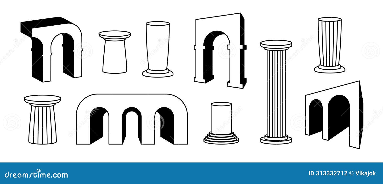 Set Of Linear Surreal Arches In Perspective. Outline Fun Geometric ...