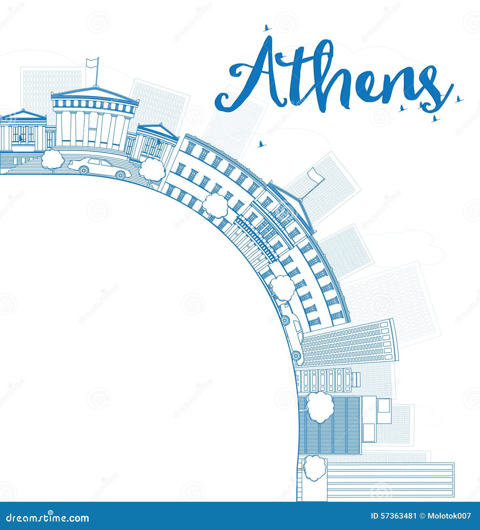 Outline Athens Skyline with Blue Buildings and Copy Space Stock Vector ...