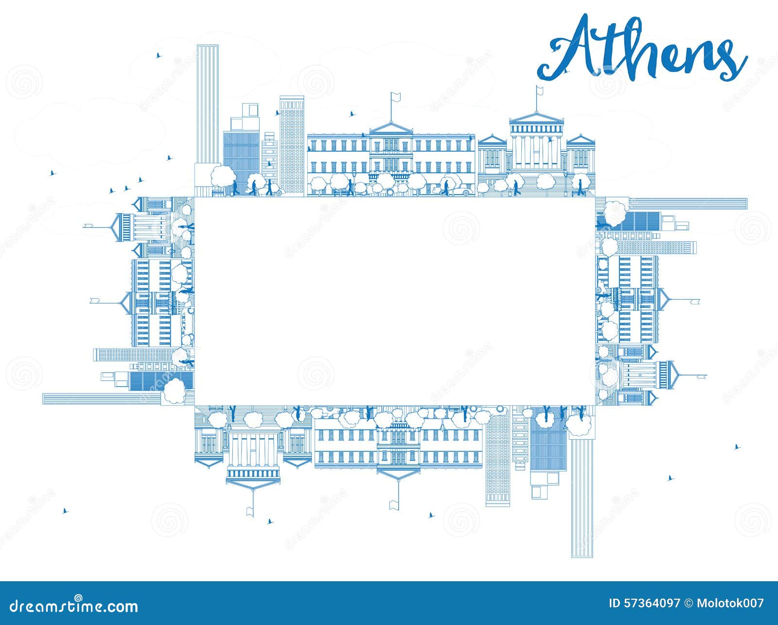 Outline Athens Skyline with Blue Buildings and Copy Space Stock Vector ...
